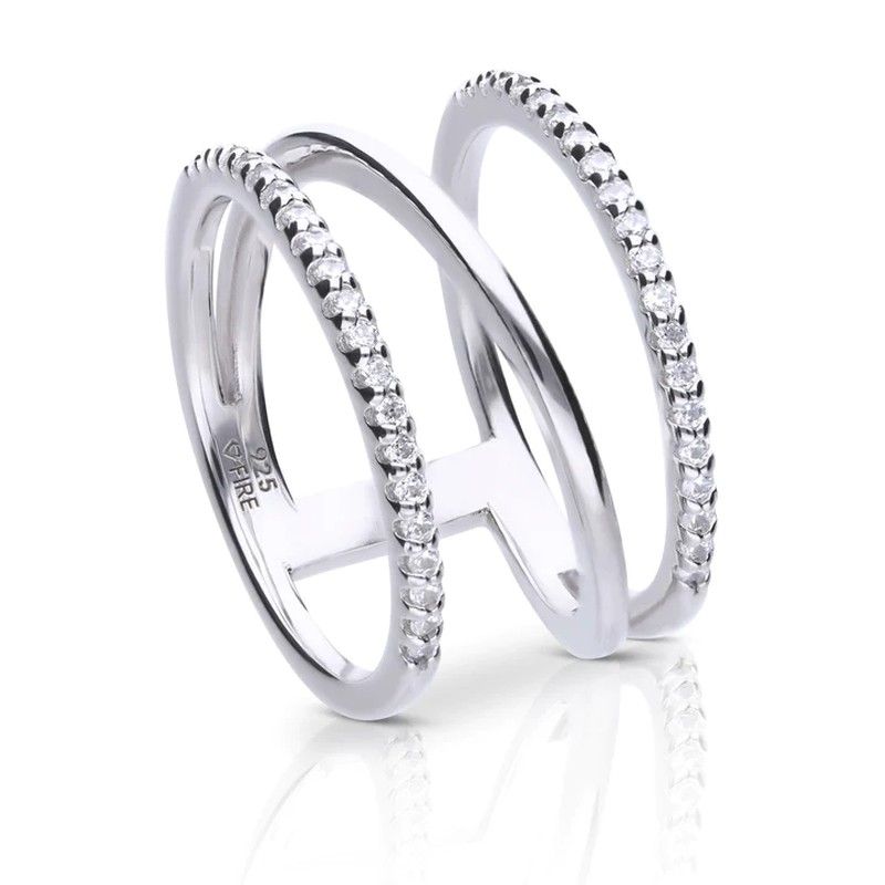 Anillo DIAMONFIRE plata doble aro y circonitas Material Plata Mujer ...