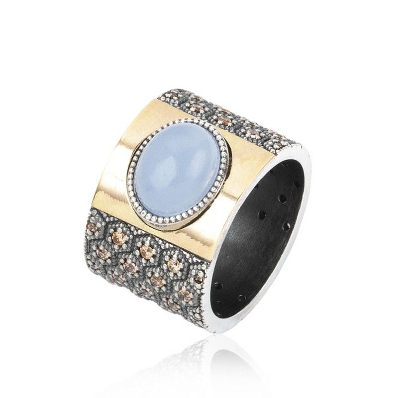 Anillo SUNFIELD oro Beret Calcedonia Azul. AN062730/48 Material Plata ...